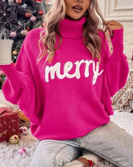 Loose Bat Sleeve Monogram "Merry" Sweater