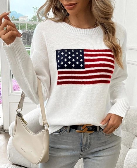American Flag Knit Pullover Sweater