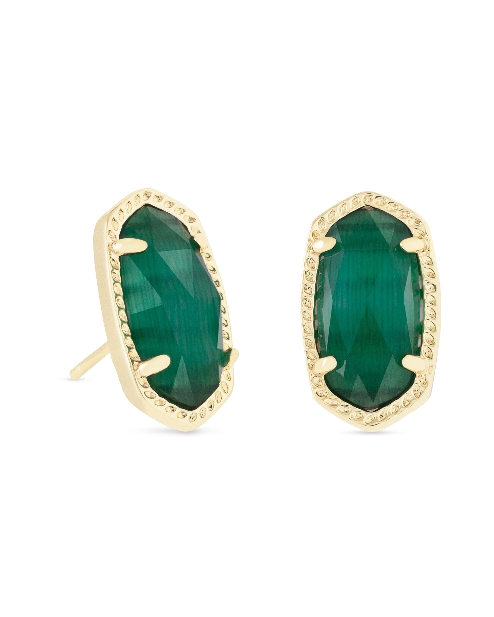 Kendra Scott Ellie Gold Stud Earrings | Emerald Green Cat's Eye
